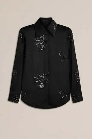 Scanlan Theodore Beaded Satin Shirt With Shoulder Pads