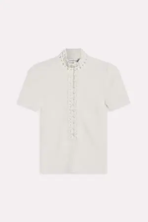 Scanlan Theodore Crepe Knit Daisy Short Sleeve Top - Cream