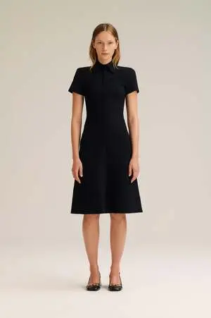 Scanlan Theodore Crepe Knit Zip Shirt Dress - Black