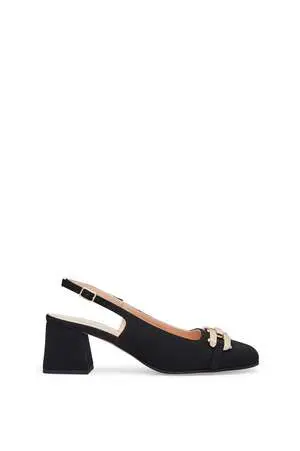 Scanlan Theodore Canvas Slingback Pumps With Gold Buckle - Black.canvas