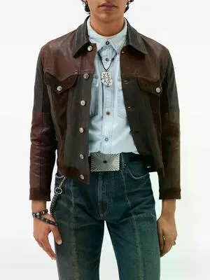 Versace Color-block Leather Blouson Jacket