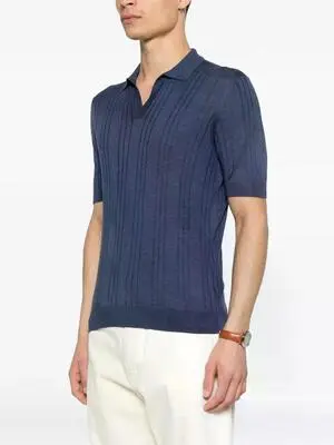 Tagliatore Darnel V-neck Ribbed Polo Shirt - Blue