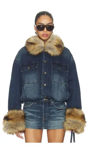 We11Done Faux Fur Trimmed Denim Jacket