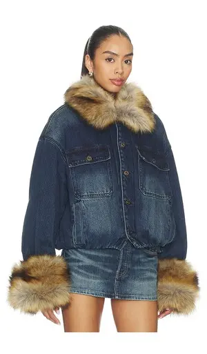 We11Done Faux Fur Trimmed Denim Jacket