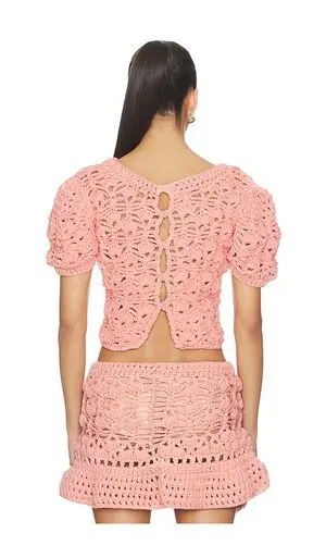 ANIYE RECORDS Mabel Crochet Puff Sleeve Top