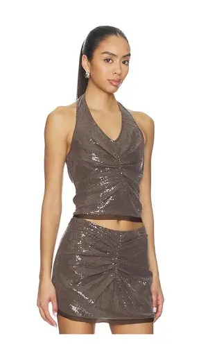 PRIVATE POLICY Gather Sequin Halter Top