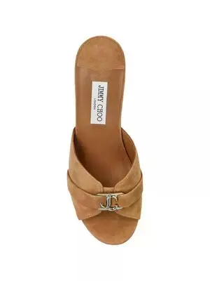 JIMMY CHOO Leda Criss-cross Wedge Mules - Neutrals