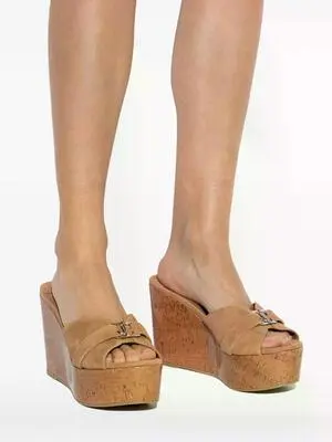 JIMMY CHOO Leda Criss-cross Wedge Mules - Neutrals