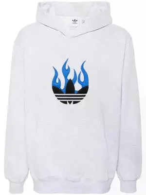 Adidas Cotton Hoodie With Flames Logo Patch - Grey