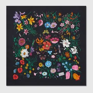 Gucci Printed Cotton Silk Pocket Square - Black