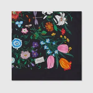 Gucci Printed Cotton Silk Pocket Square - Black