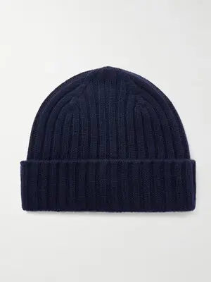 Mr P. Cairn Ribbed Cashmere Beanie - Blue