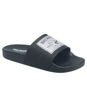 True Religion Kendra Embellished Pool Slide Sandals - Black