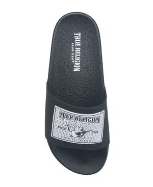 True Religion Kendra Embellished Pool Slide Sandals - Black