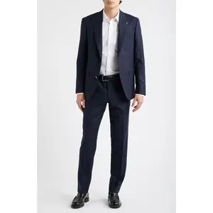 JACK VICTOR Engel Microcheck Peak Lapel Wool Suit - Navy