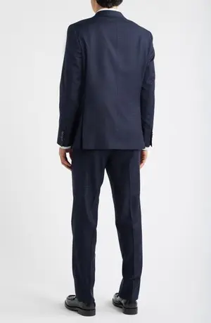 JACK VICTOR Engel Microcheck Peak Lapel Wool Suit - Navy