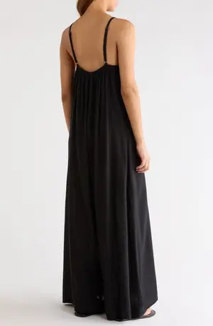 Elan Wide Leg Cotton & Linen-blend Cover-up Jumpsuit - Black
