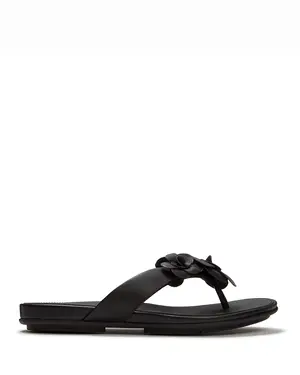 Fitflop Gracie Flower Leather Flip Flops - Black