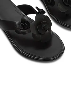 Fitflop Gracie Flower Leather Flip Flops - Black