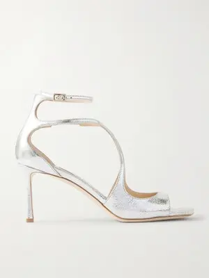 JIMMY CHOO Azia 95 Metallic Textured-Leather Sandals