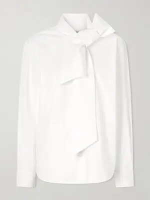 Saint Laurent Scarf Detailed Cotton-poplin Shirt - White