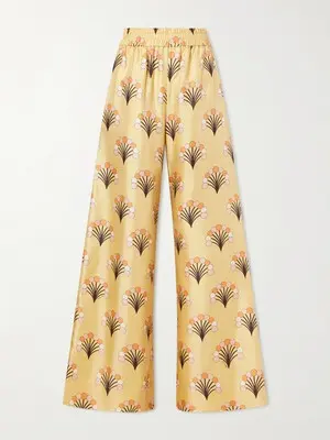 La DoubleJ Palazzo Printed Silk-twill Wide-leg Pants - Gold