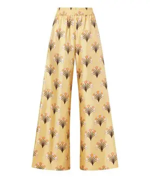 La DoubleJ Palazzo Printed Silk-Twill Wide-Leg Pants Gold