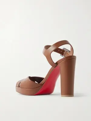 CHRISTIAN LOUBOUTIN Cora 100 Leather Platform Sandals - Brown