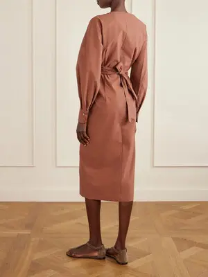 Brunello Cucinelli Embellished Cotton-blend Midi Wrap Dress