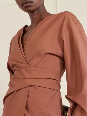 Brunello Cucinelli Embellished Cotton-blend Midi Wrap Dress