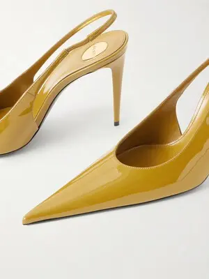 Saint Laurent Guermantes Patent-leather Slingback Pumps - Green