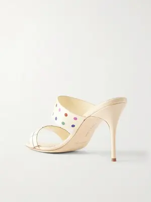 Manolo Blahnik Ralotapla 90 Printed Twill Mules - Neutrals