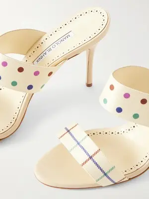 Manolo Blahnik Ralotapla 90 Printed Twill Mules - Neutrals