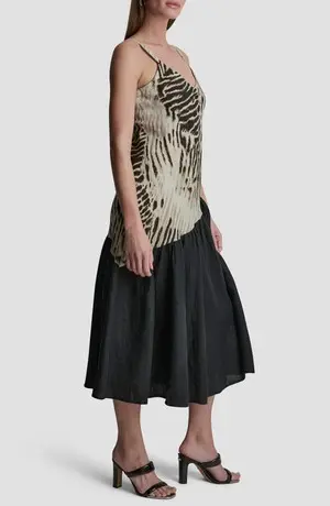 Dkny Colorblock Asymmetric Linen Dress - Brushed Sandbed/black