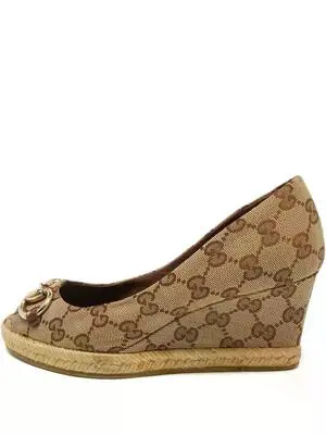 Gucci Gg Canvas Espadrille Wedge Pumps