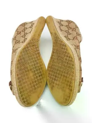 Gucci Gg Canvas Espadrille Wedge Pumps