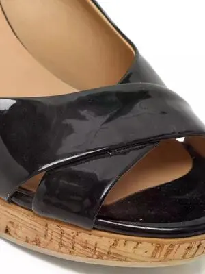 FERRAGAMO Patent Leather Cork Wedge Sandals