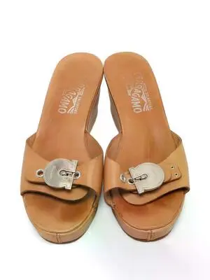FERRAGAMO Gancini Leather Wedge Sandals