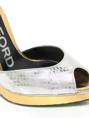 TOM FORD Embossed Leather Ankle Strap Wedge Pumps