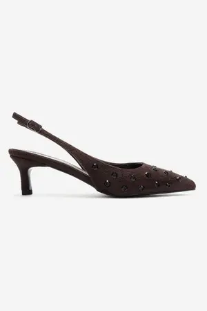 PROLOGUE SHOES Lorex Embellished Stiletto Slingback Pumps - Brown Suede