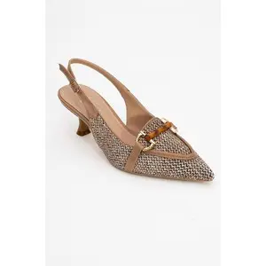 PROLOGUE SHOES Osca Pointed Toe Buckled Slingback Pump - Beige