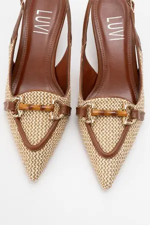 PROLOGUE SHOES Osca Pointed Toe Buckled Slingback Pump - Cognac