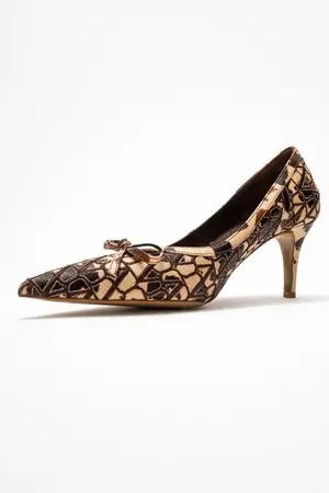PROLOGUE SHOES Camden Bow Pointed Toe Pumps - Beige Pattern