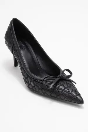 PROLOGUE SHOES Camden Bow Pointed Toe Pumps - Black Pattern