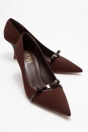 PROLOGUE SHOES Pointed Toe Pump With Bow Detailing - Brown