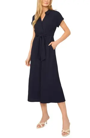Halogen Tie Belt Textured Midi Dress - Baritone Blue