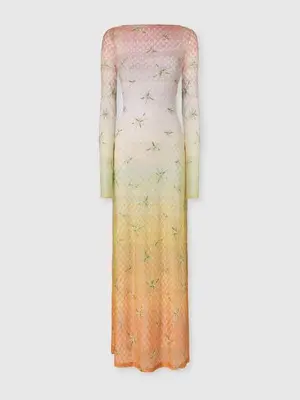 Missoni Long Cover-up Dress In Lamé Viscose With Dégradé Spiderweb Motif And Embroidery - Multicoloured