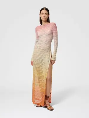 Missoni Long Cover-up Dress In Lamé Viscose With Dégradé Spiderweb Motif And Embroidery