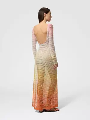 Missoni Long Cover-up Dress In Lamé Viscose With Dégradé Spiderweb Motif And Embroidery