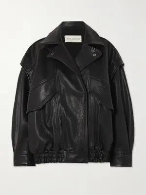 Nour Hammour Micah Oversized Paneled Textured-leather Jacket - Black